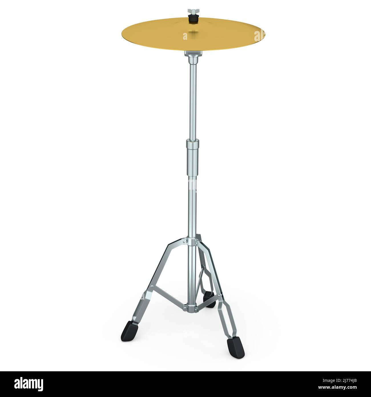Metal cymbal on a stand on white background. 3d render concept of ...