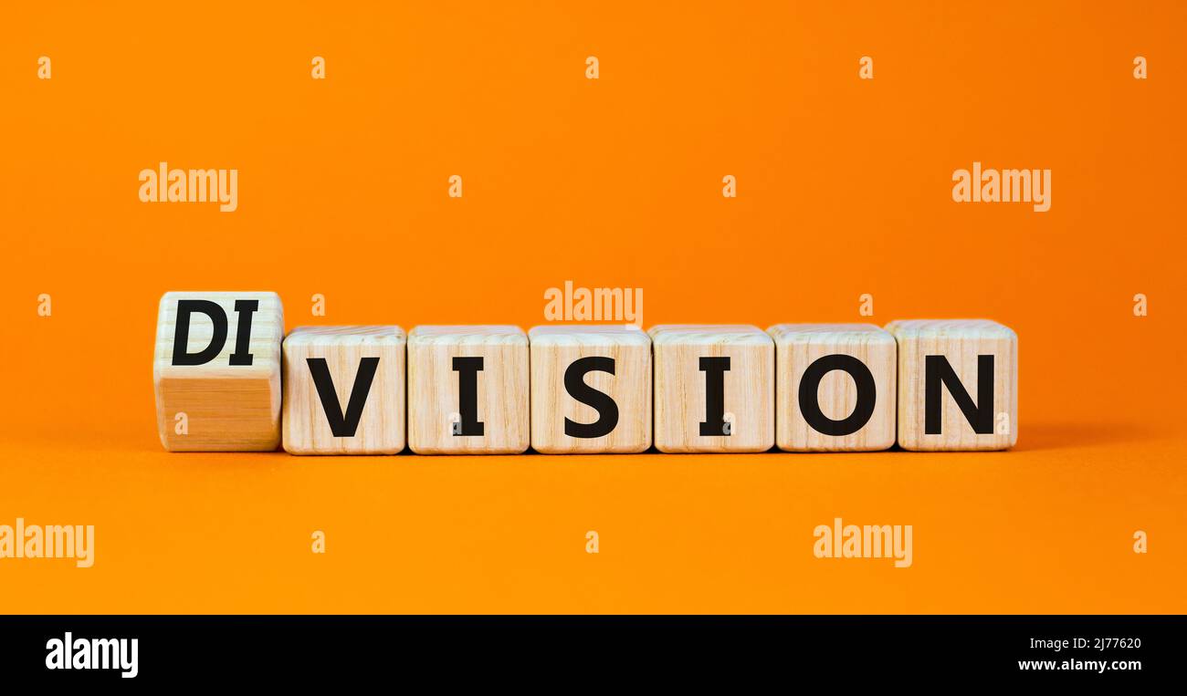 Division or vision symbol. Turned cubes and changed the concept word ...
