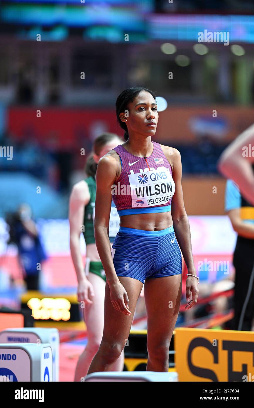 Ajee Wilson participating in the Belgrade 2022 World Indoor ...
