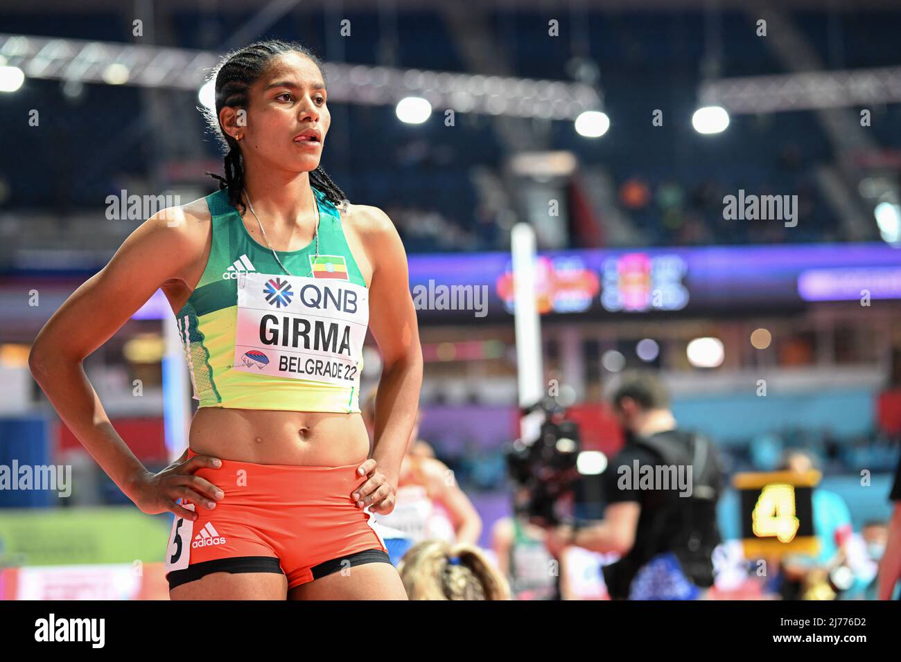 Tigist Girma participating in the Belgrade 2022 World Indoor ...