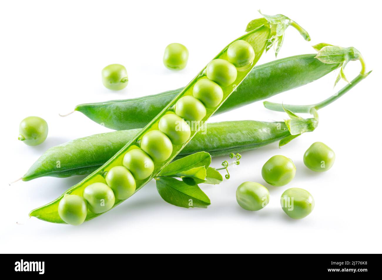 Perfect green peas in pod isolated on white background Stock Photo - Alamy