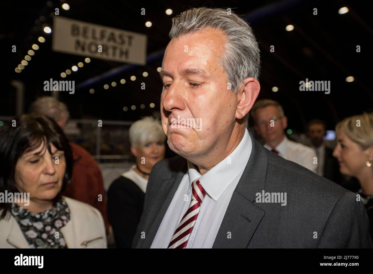 An emotional Edwin Poots, after being elected for South Belfast as a ...