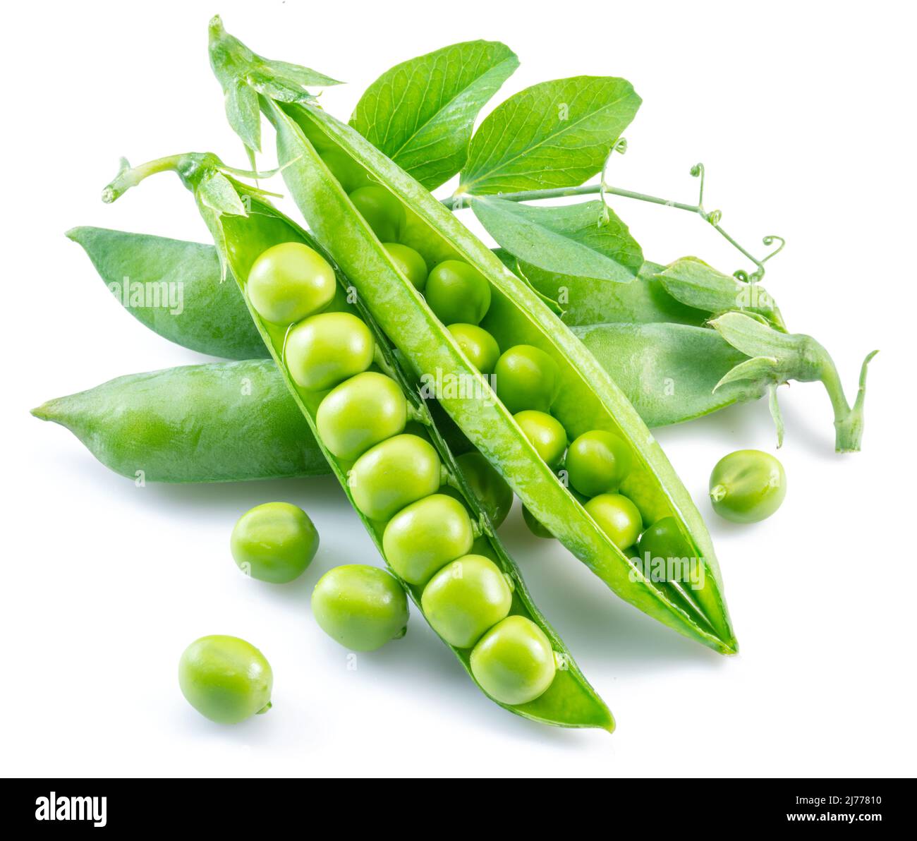 Perfect green peas in pod isolated on white background Stock Photo - Alamy