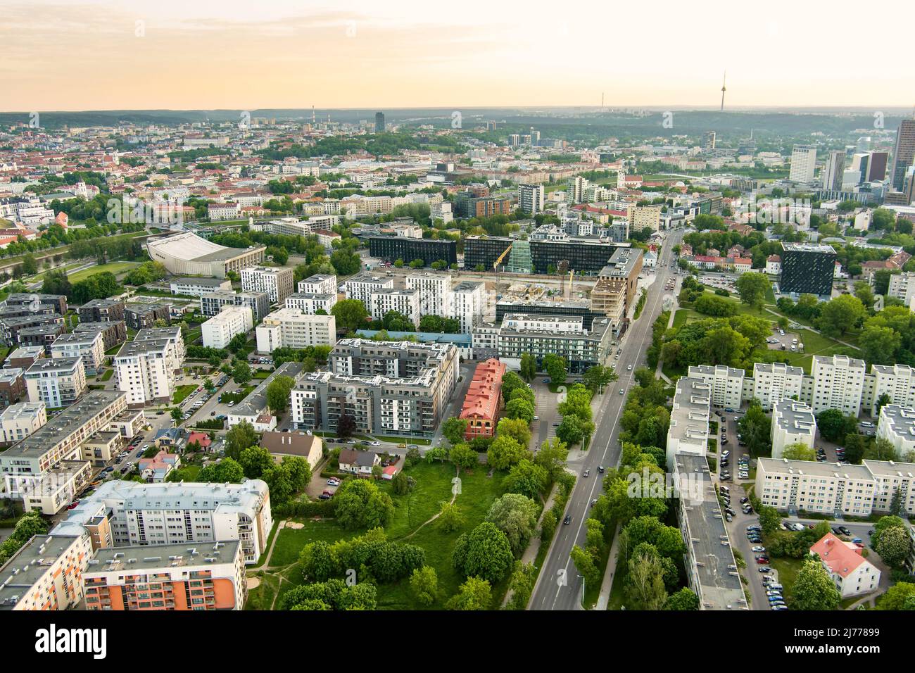Aerial view of residential area in Vilnius, Lithuania. New modern ...