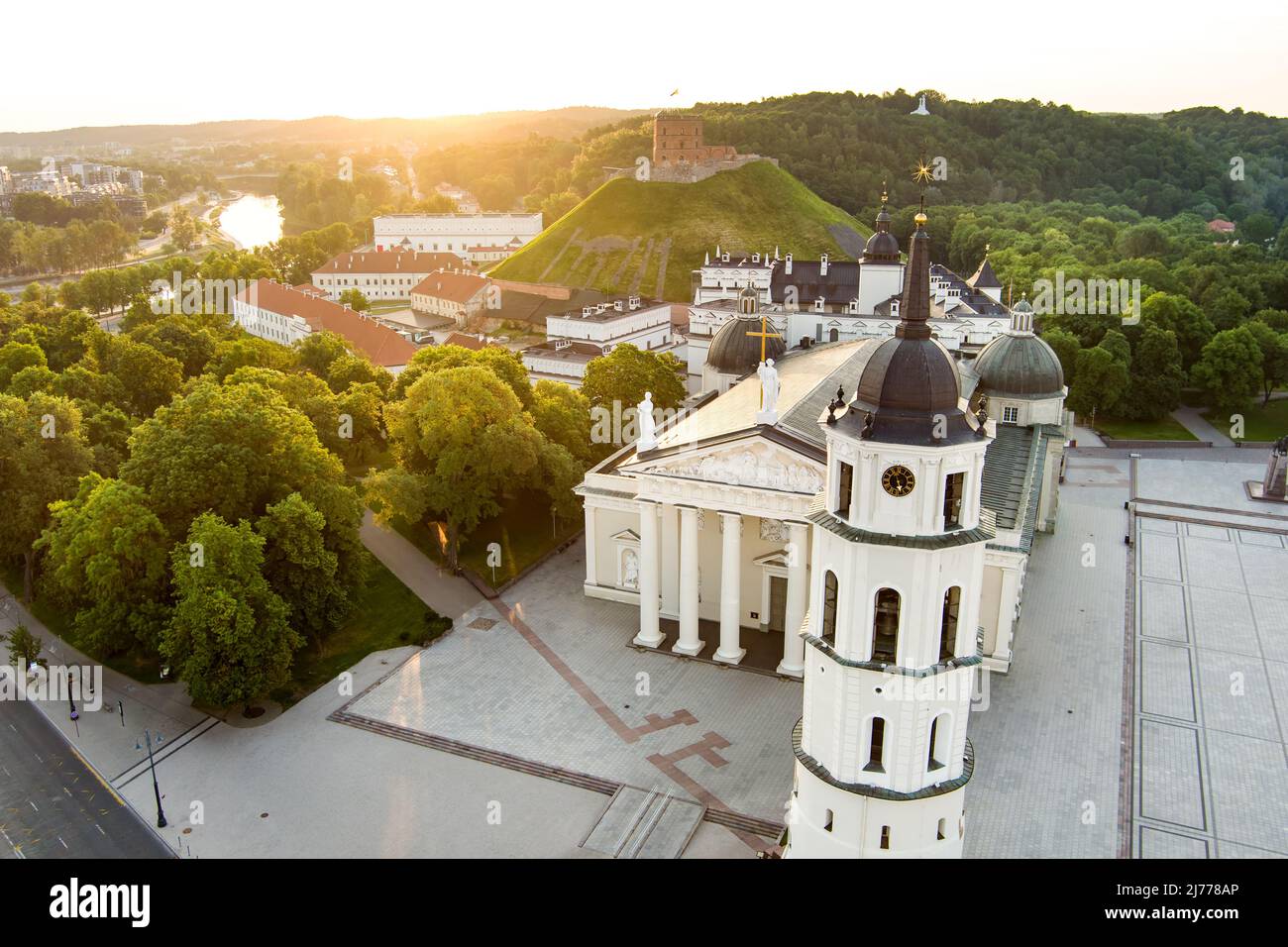 Aerial view of The Cathedral Square, main square of Vilnius Old Town, a ...