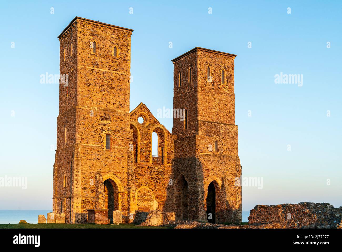 The 12th century towers in the clear early morning light of the ruined ...