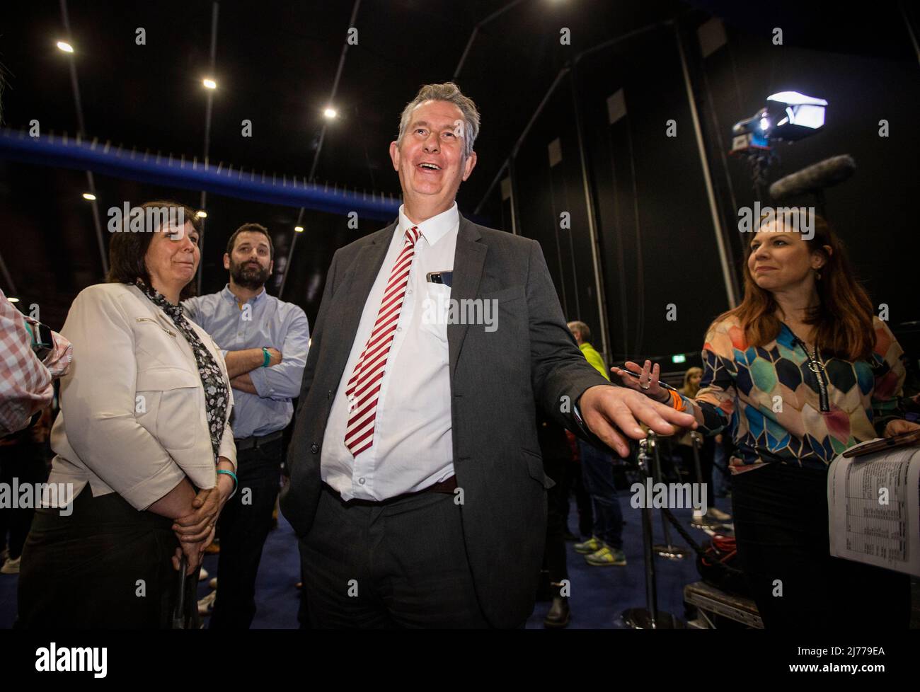 DUP's Edwin Poots with his wife Glynis (left) at the Titanic Exhibition ...