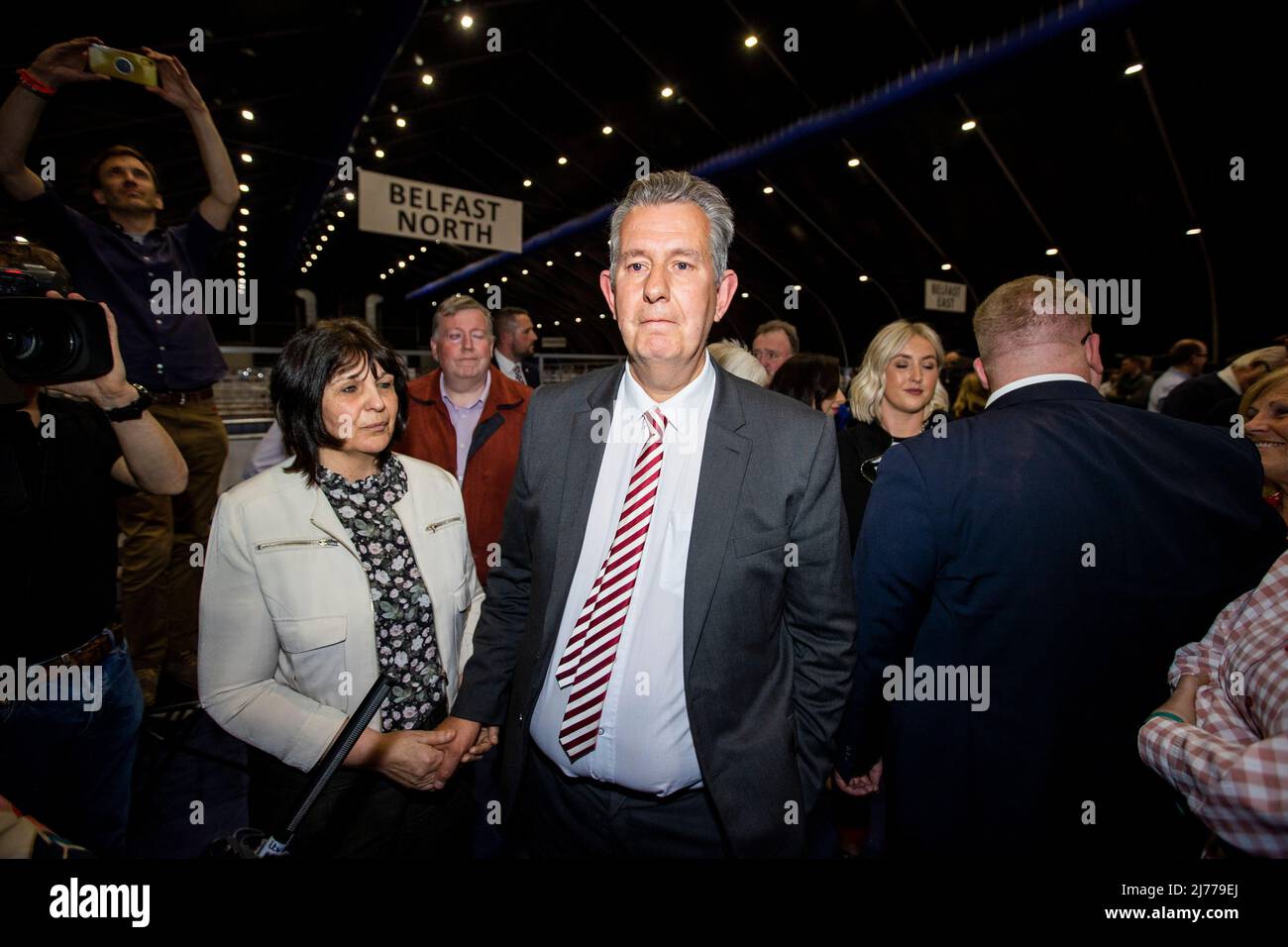 DUP's Edwin Poots with his wife Glynis (left) at the Titanic Exhibition ...