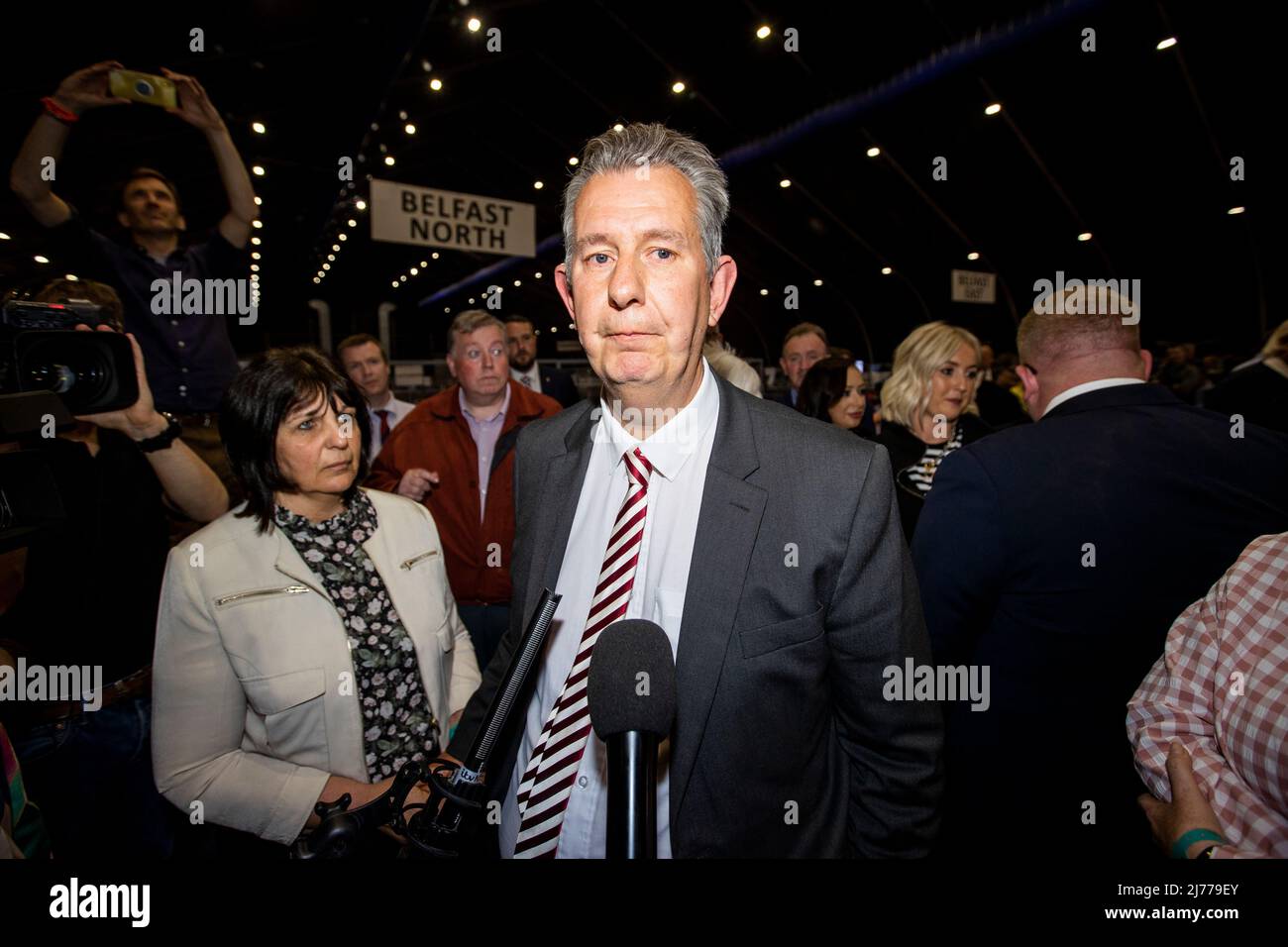 DUP's Edwin Poots with his wife Glynis (left) at the Titanic Exhibition ...