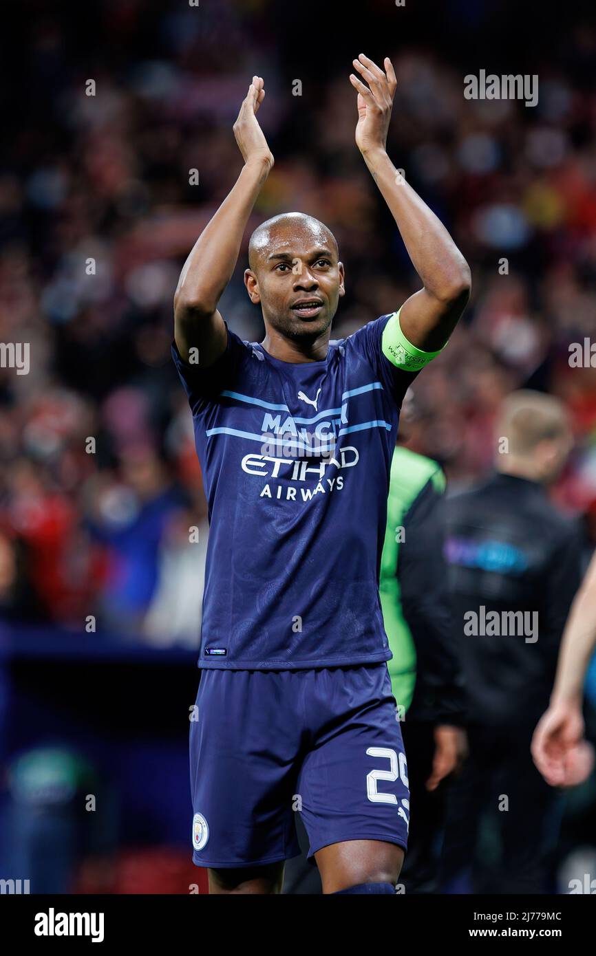 MADRID - APR 13: Fernandinho celebrates the victory after the Champions ...