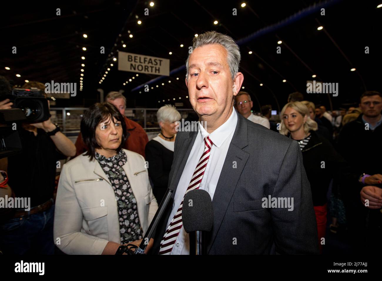 DUP's Edwin Poots with his wife Glynis (left) at the Titanic Exhibition ...