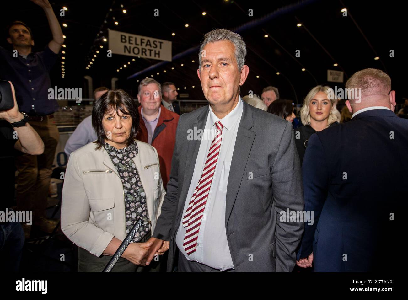 DUP's Edwin Poots with his wife Glynis (left) at the Titanic Exhibition ...
