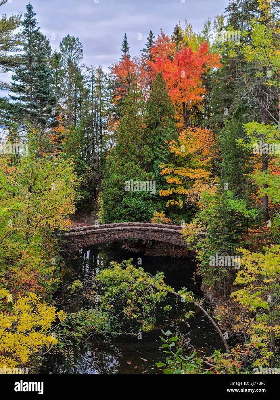 Peaceful bridge to admire the fall colors Stock Photo - Alamy
