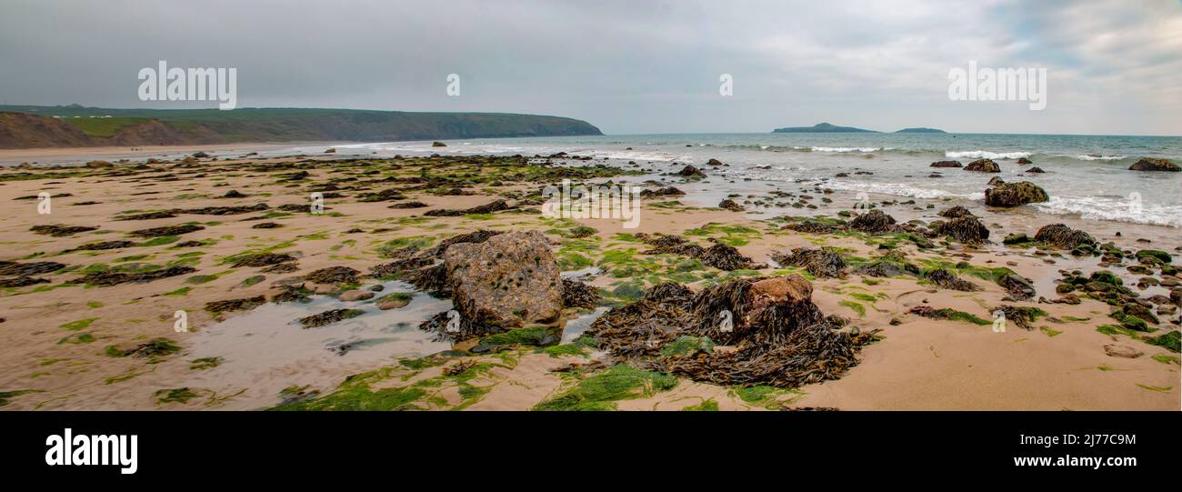 Stunning panoramic of the beach at Aberdaron, nr Pwllheli, an area of ...