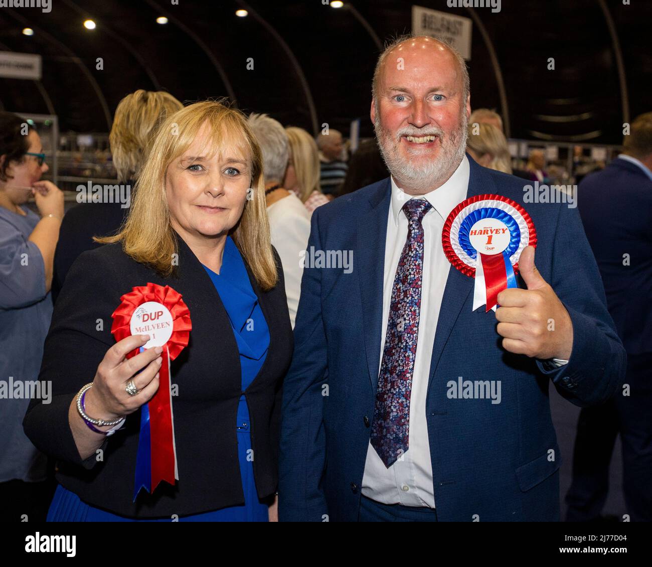 DUP Assembly candidates Michelle McIlveen and Harry Harvey celebrate ...