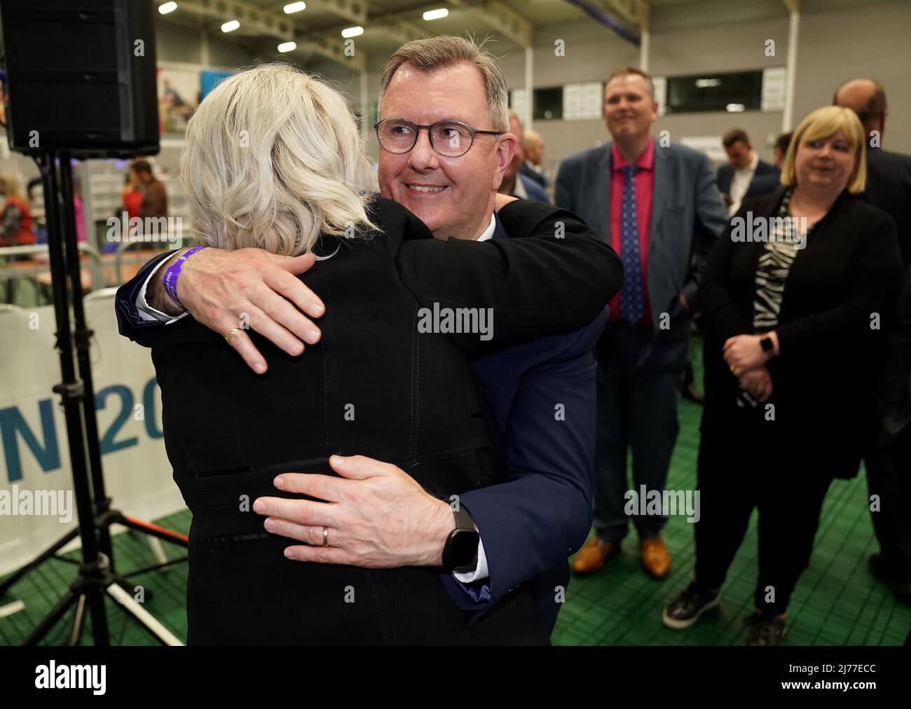 DUP leader Sir Jeffrey Donaldson congratulates party colleague Pam ...