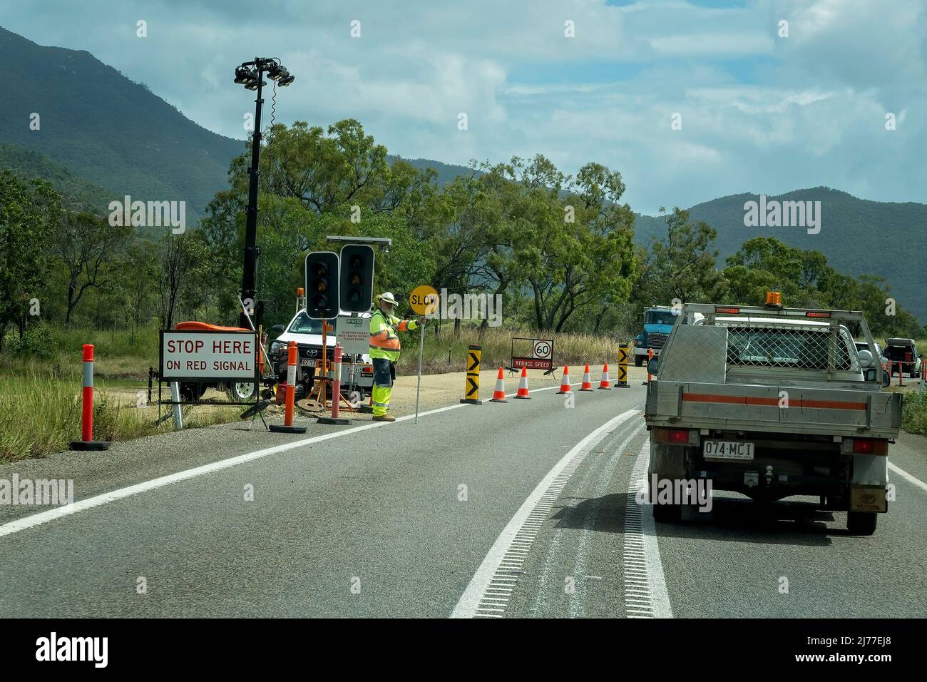 Road works sign slow australia hi-res stock photography and images - Alamy