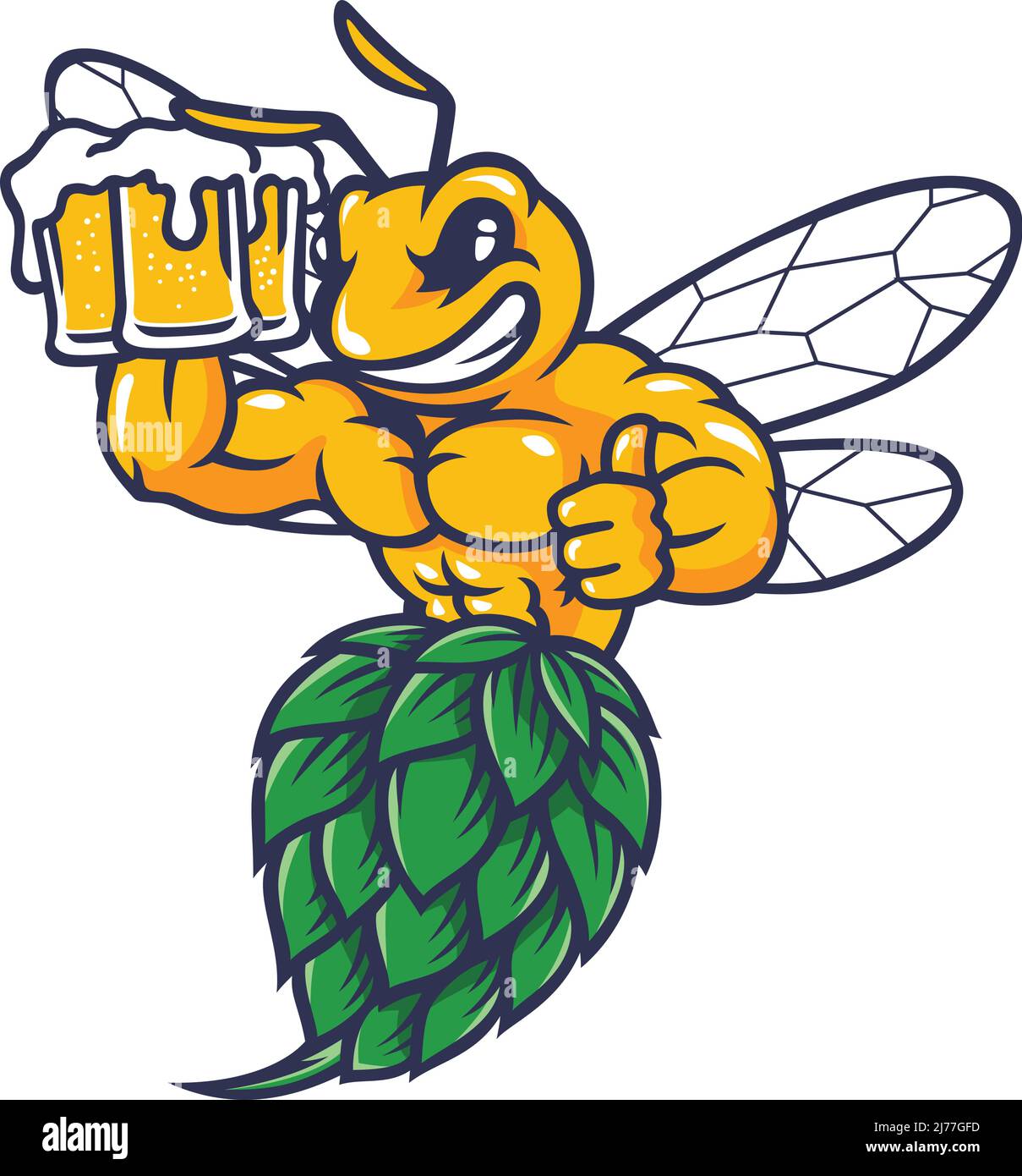 Bee with a Hop shaped belly Holding 3 Glasses Full of Beer Stock Vector ...