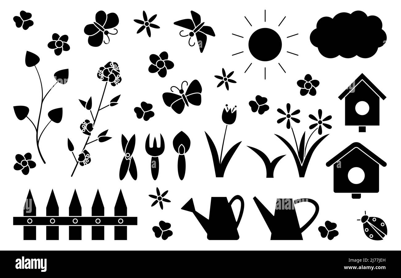 Spring summer glyph gardening set. For scrapbooking, children card ...
