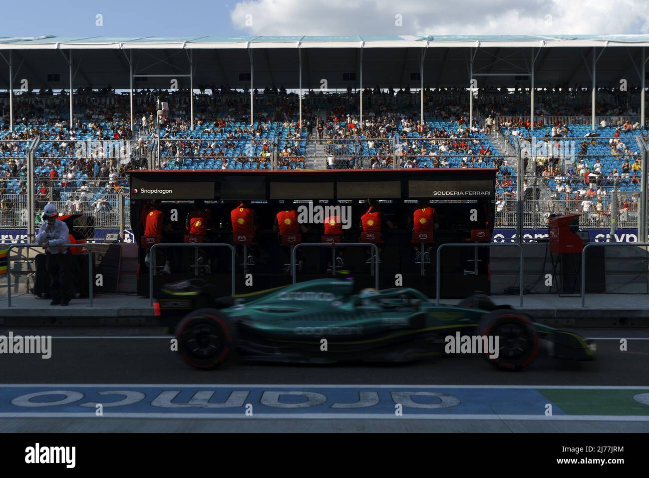 Scuderia Ferrari is seen in the pit lane during the second practice ...