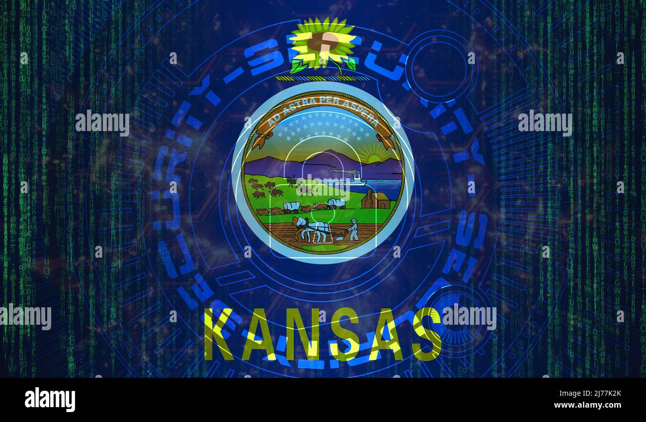 National cyber Security of Kansas state, USA on digital background Data ...