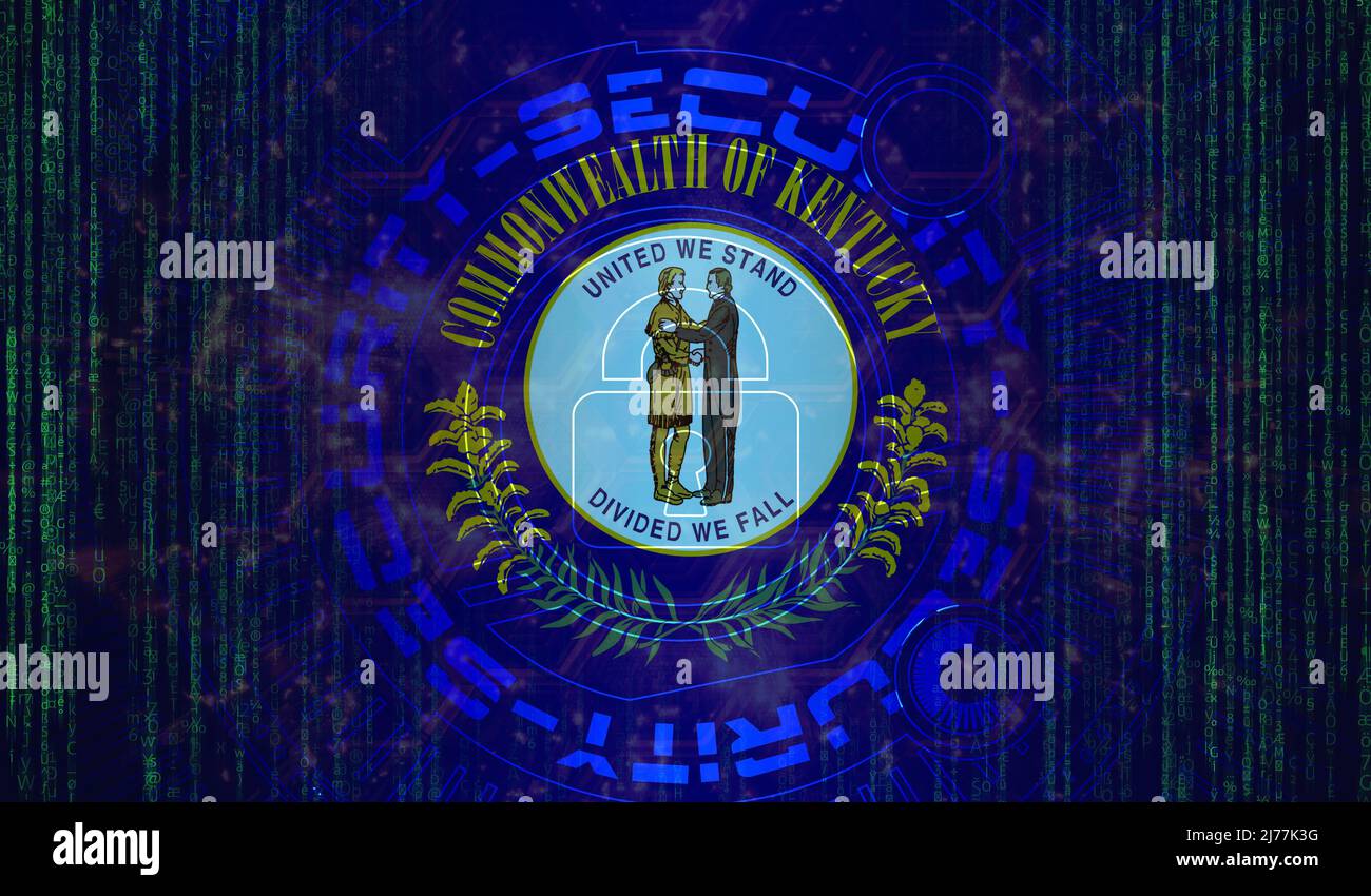National cyber Security of Kentucky state, USA on digital background ...