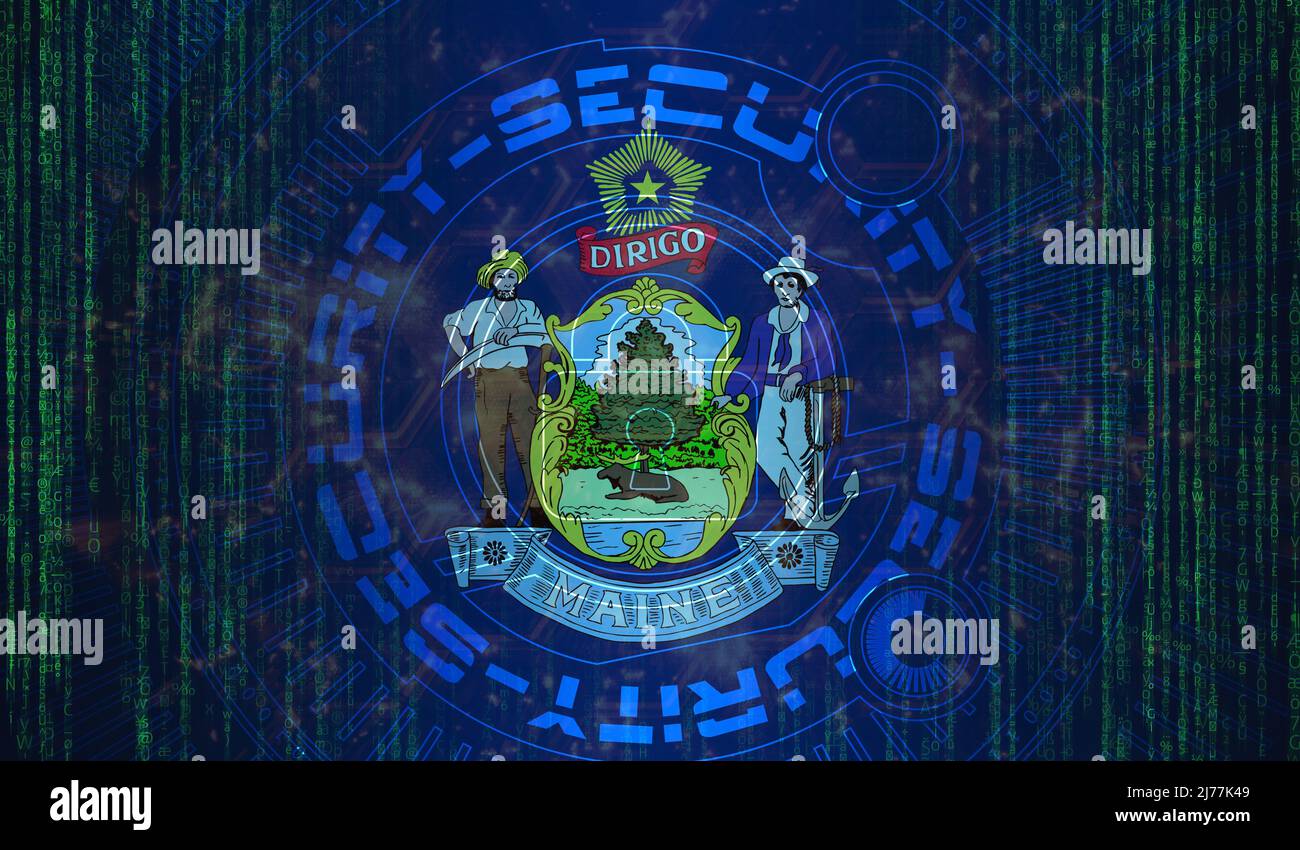 National cyber Security of Maine state, USA on digital background Data ... National cyber Security of Maine state, USA on digital background Data ...