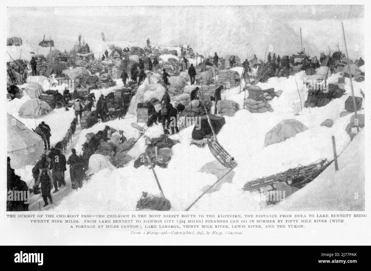 A gold prospector's camp on the summit of the Chilkoot Pass in Alaska ...