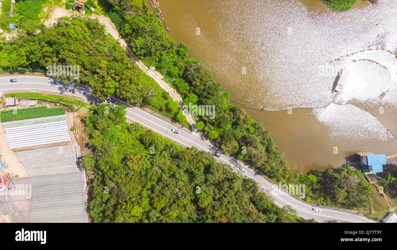 Aerial view over the Cameron Highlands, Malaysia from the sky. Aerial ...