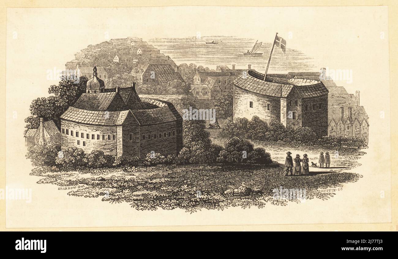 Composite image of the first and second Globe Theatres, Southwark ...