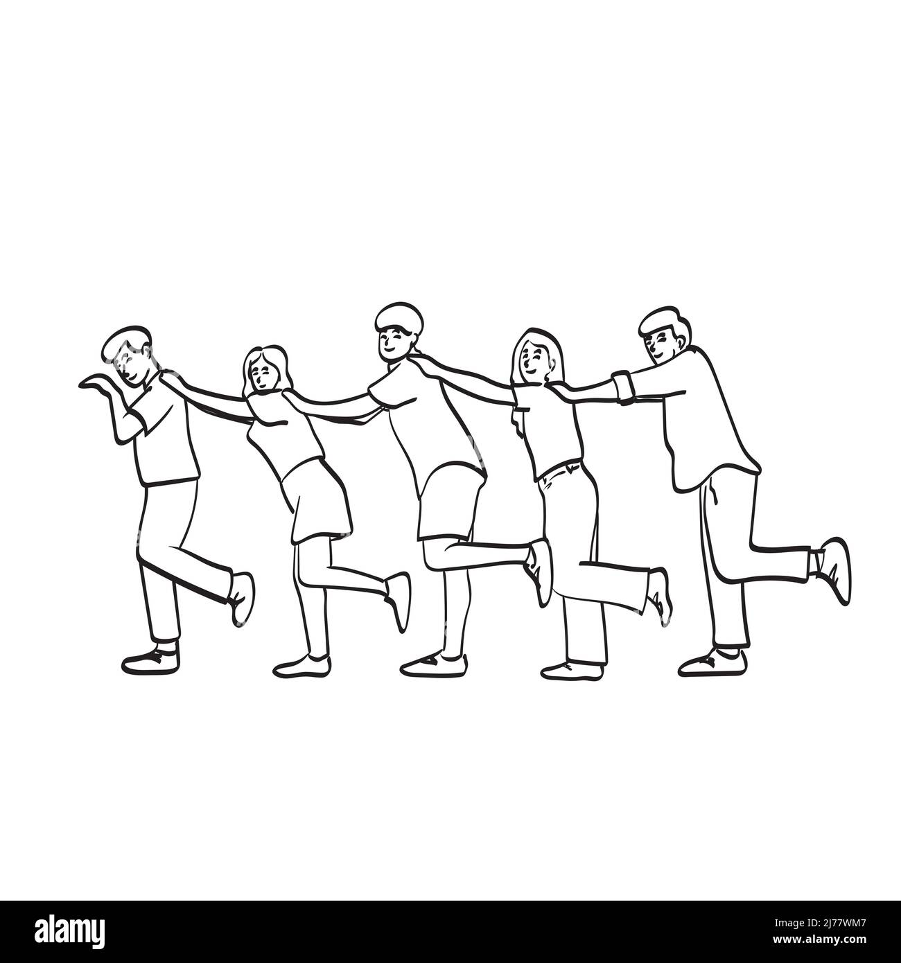 people in shoulders in teamwork concept illustration vector hand drawn ...