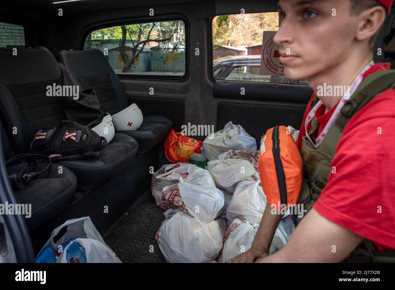 Piles of humanitarian aid seen in a transportation vehicle of the Red ...