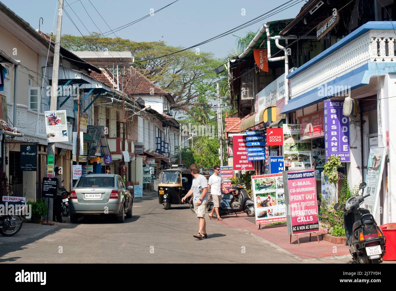 Market road and shops at Kochi state Kerala India 02 04 2010 Stock ...