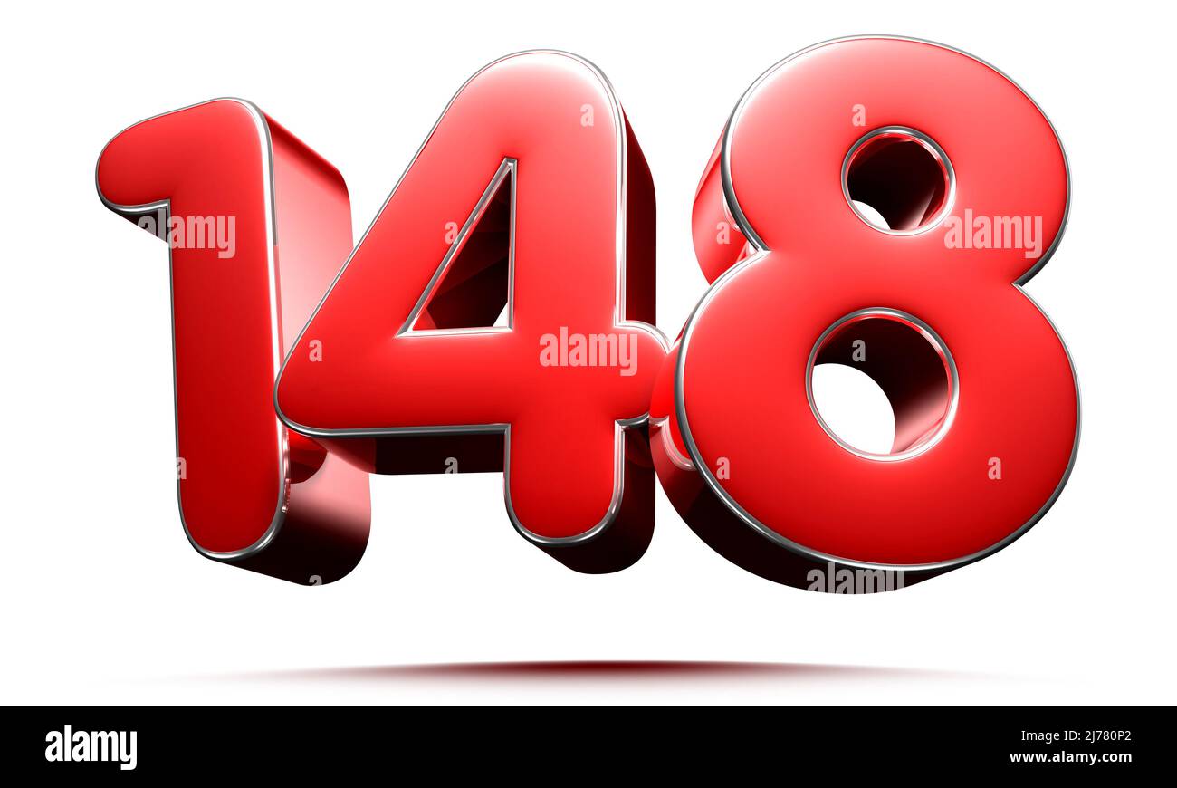 Rounded red number 148 3D illustration on white background have work path Stock Photo - Alamy