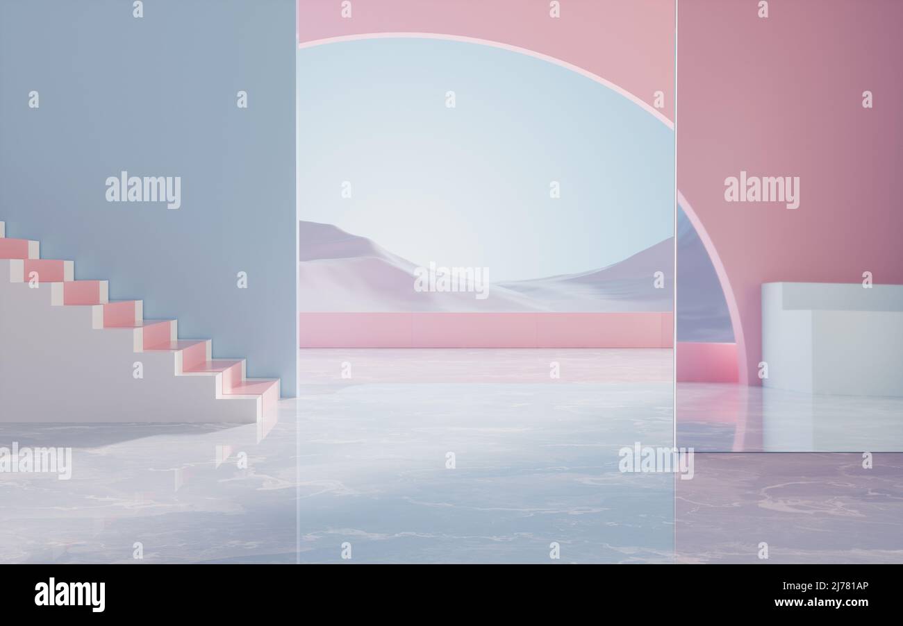 Empty room with geometry structure, 3d rendering. Computer digital ...