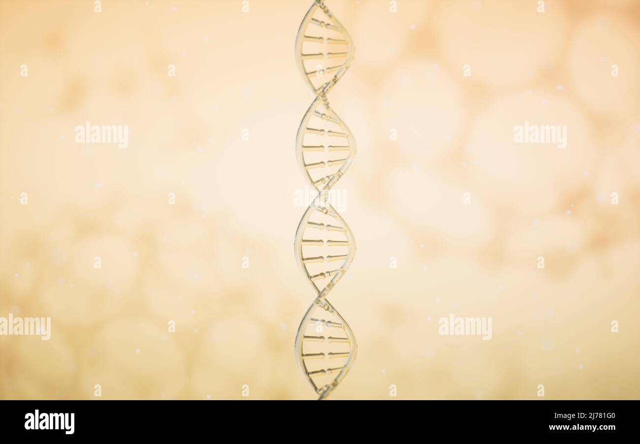 DNA genomes structure with yellow background, 3d rendering. Computer ...