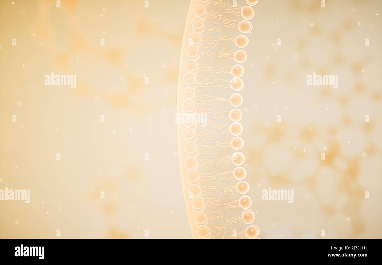 Cell membrane with yellow background, 3d rendering. Computer digital ...
