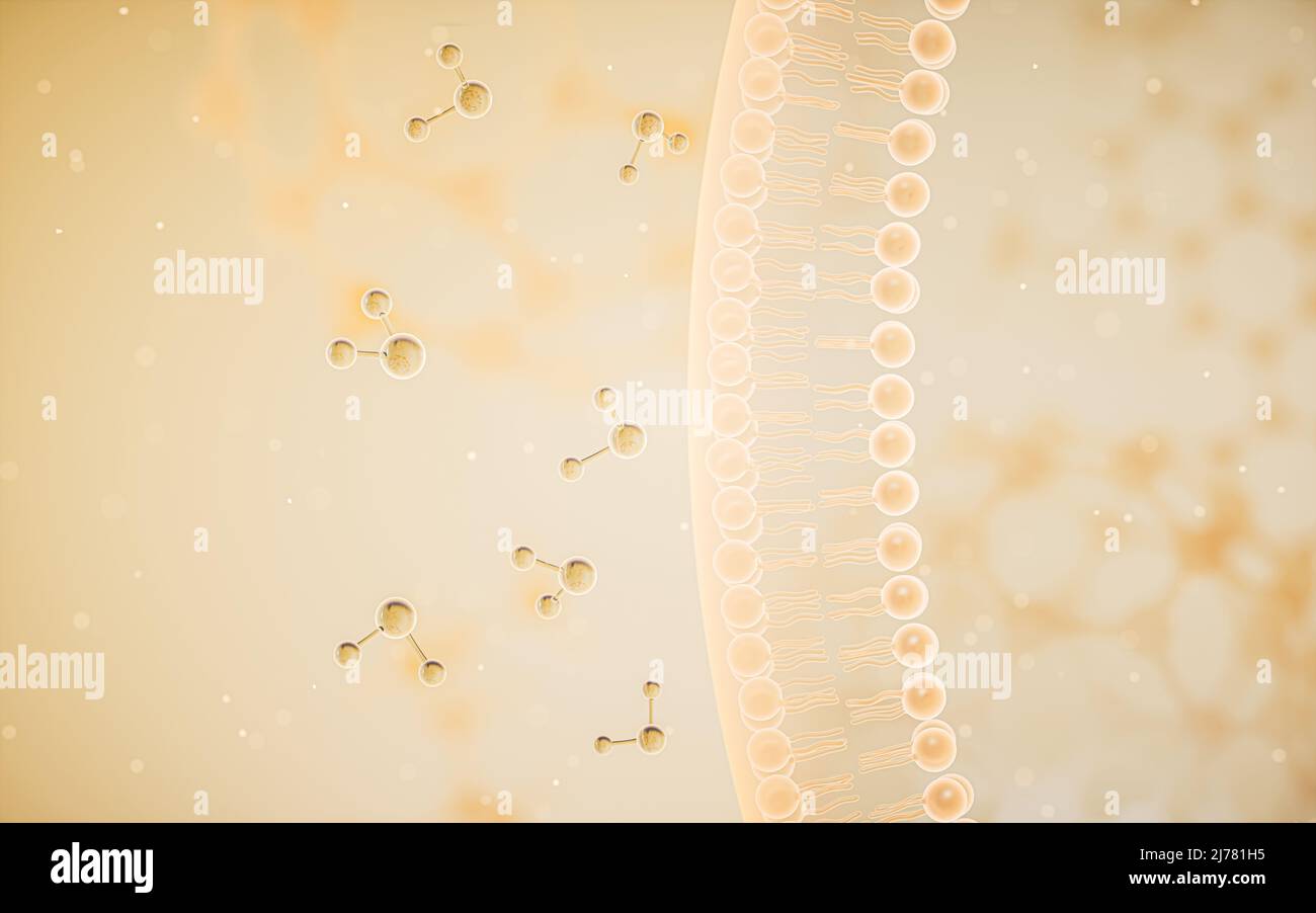 Cell membrane with yellow background, 3d rendering. Computer digital ...