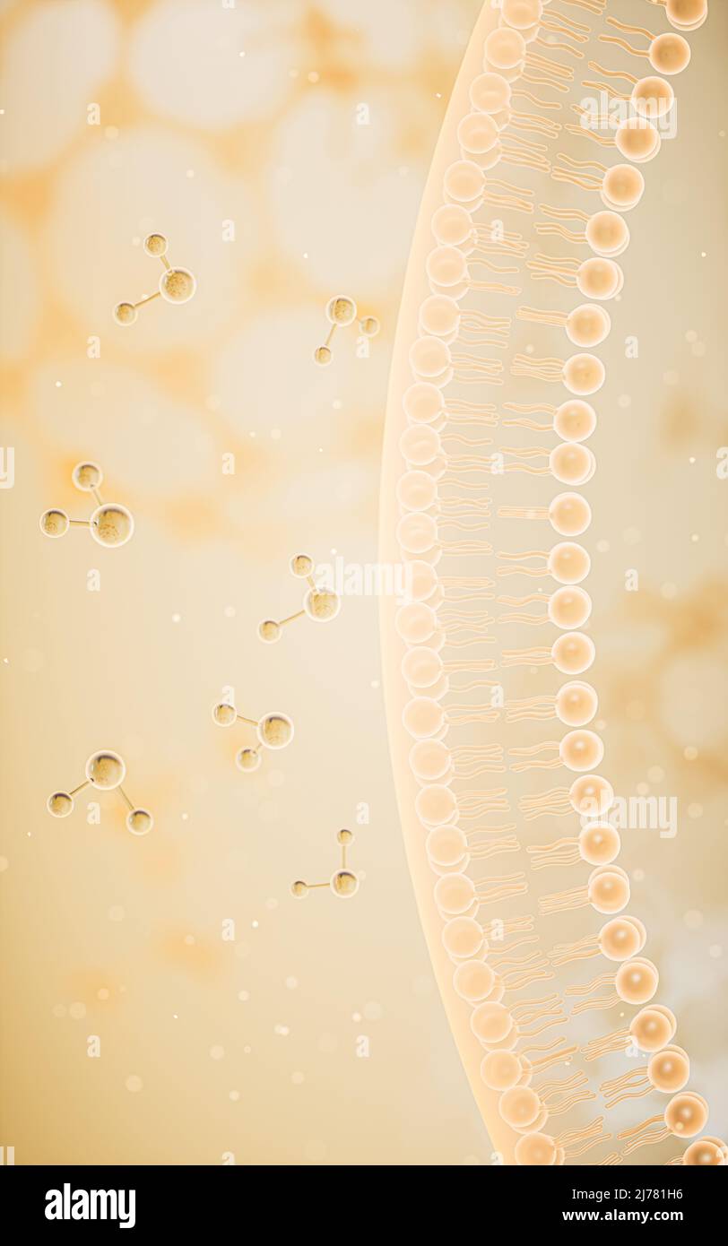 Cell membrane with yellow background, 3d rendering. Computer digital ...
