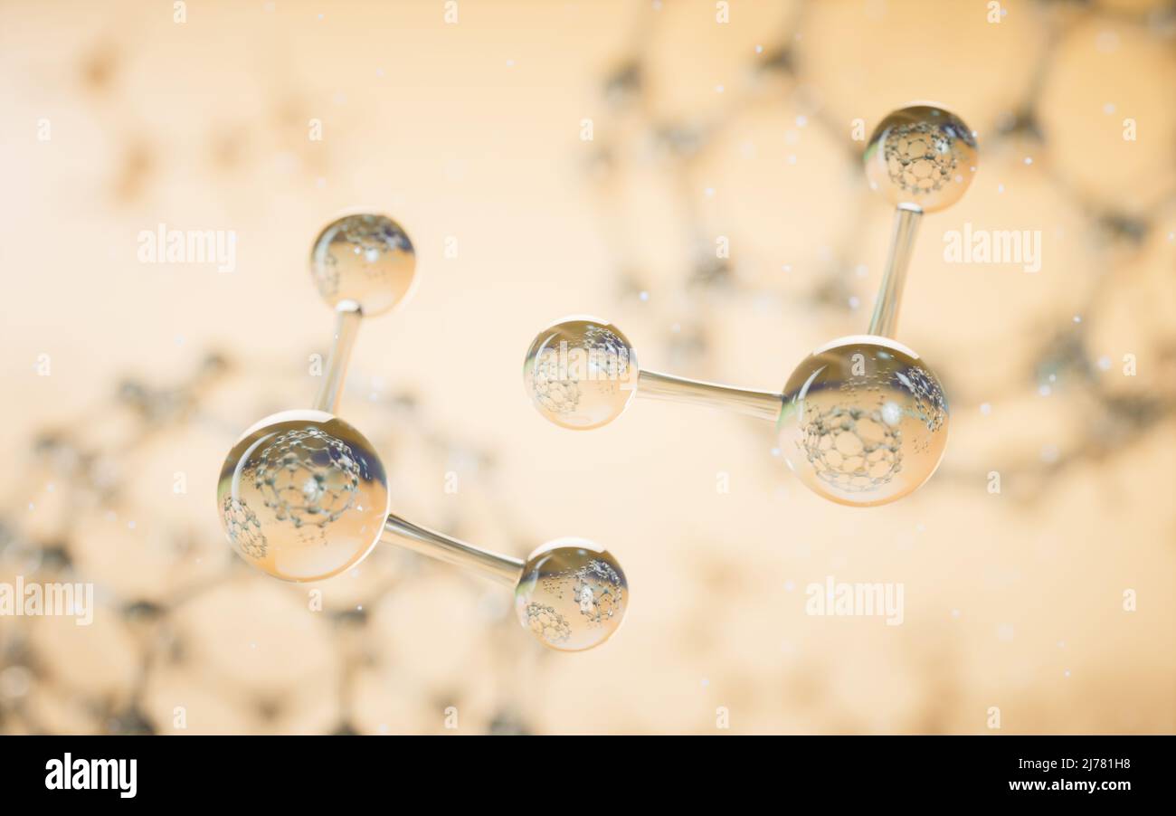 Chemical molecule with yellow background, 3d rendering. Computer ...