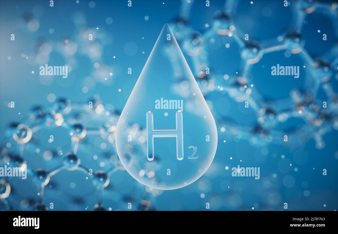 Hydrogen concept with blue background, 3d rendering. Computer digital ...