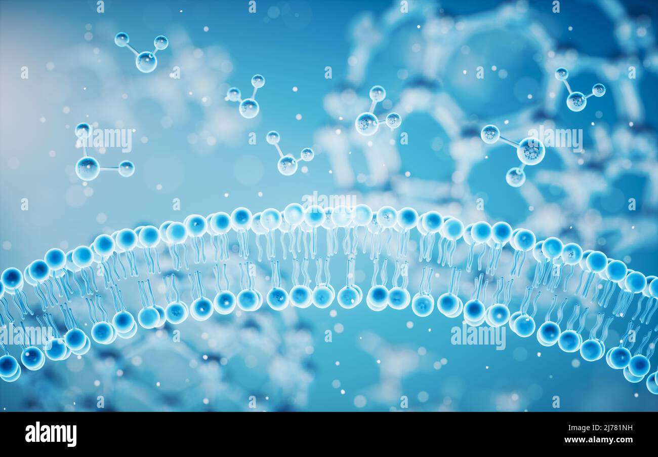 Cell membrane with blue background, 3d rendering. Computer digital ...
