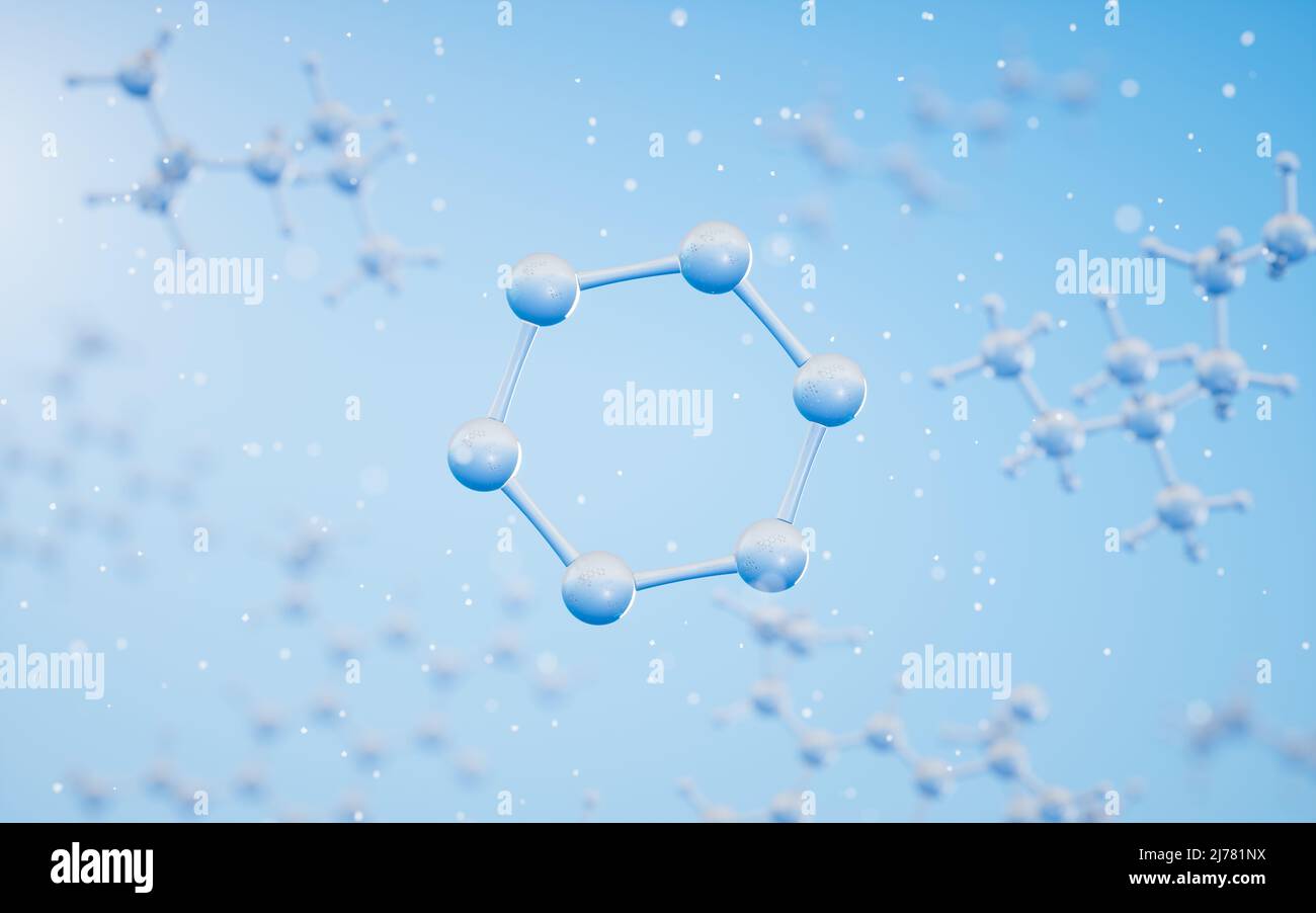 Chemical molecule with blue background, 3d rendering. Computer digital ...
