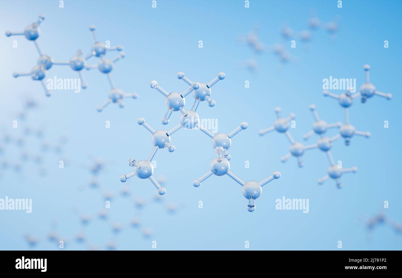 Chemical molecule with blue background, 3d rendering. Computer digital drawing Stock Photo - Alamy