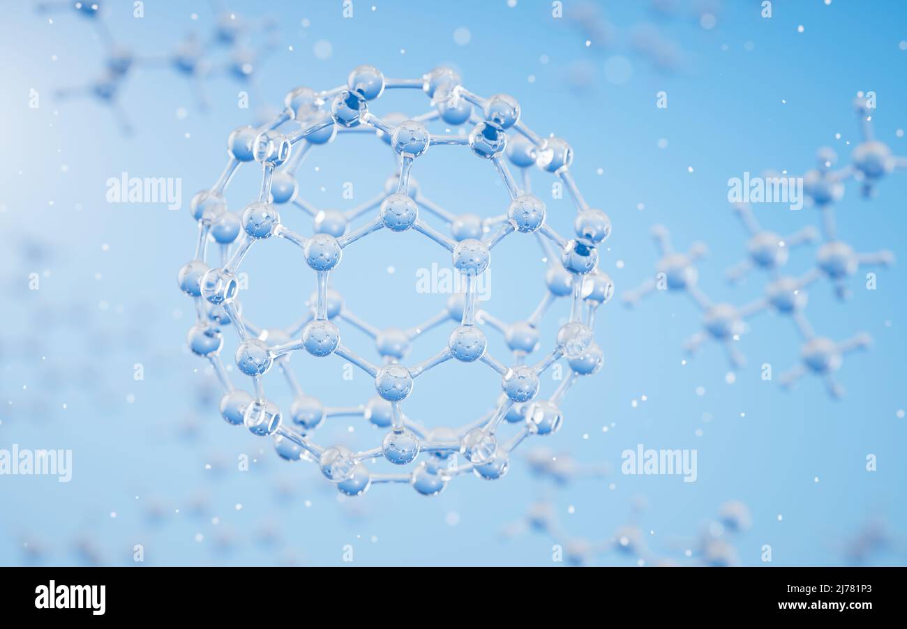 Chemical molecule with blue background, 3d rendering. Computer digital ...
