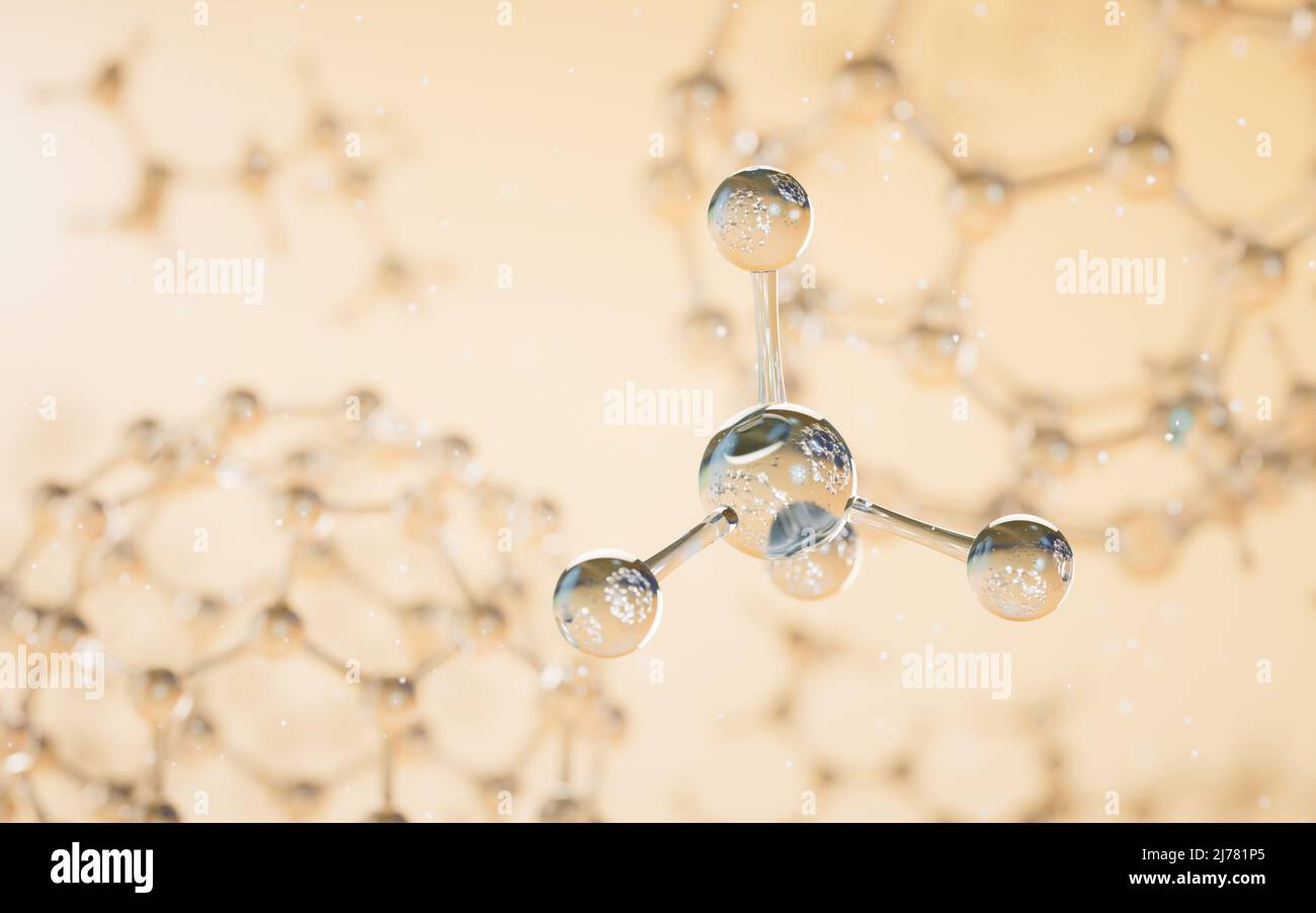 Chemical molecule with yellow background, 3d rendering. Computer ...