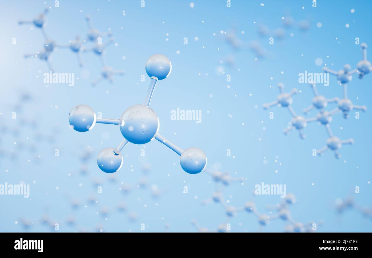 Chemical molecule with blue background, 3d rendering. Computer digital ...