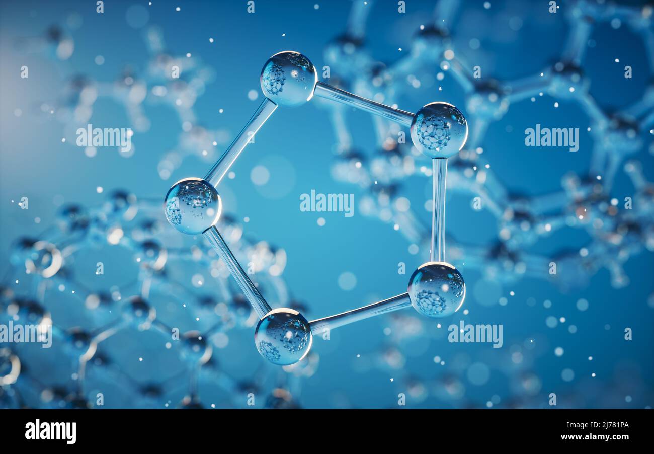 Chemical molecule with blue background, 3d rendering. Computer digital ...