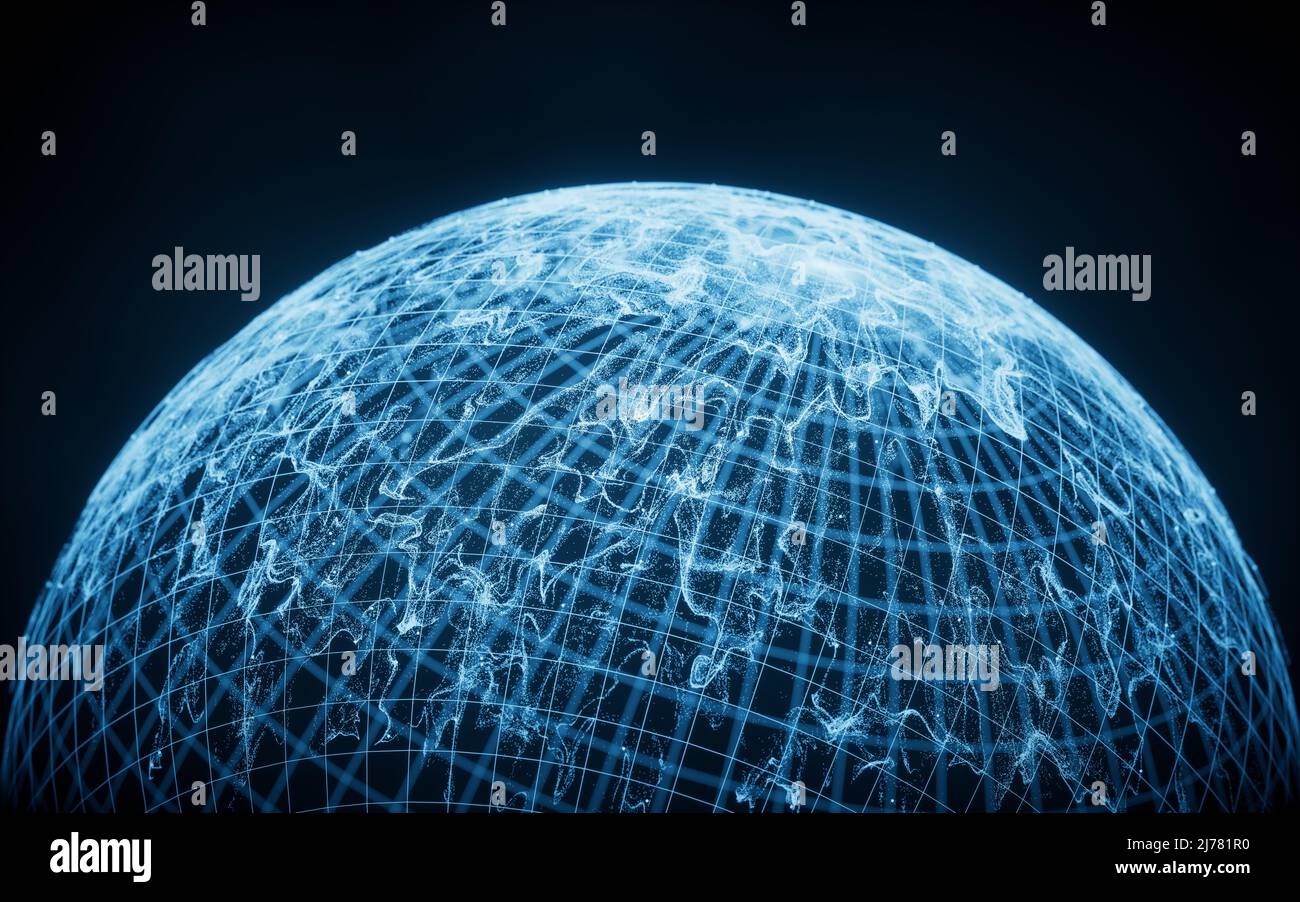 Wave particles with the shape of sphere, 3d rendering. Computer digital ...