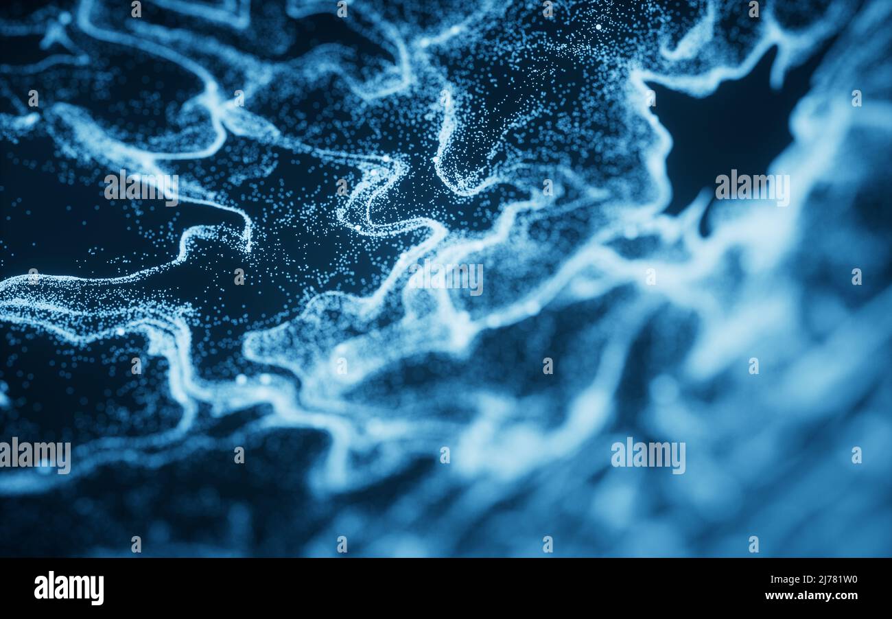 Abstract particles with wave pattern, 3d rendering. Computer digital ...